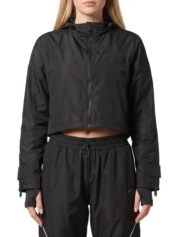 PLEIN SPORT Cropped Nylon Windbreaker Jacket - Black