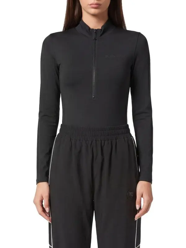 PLEIN SPORT Long Sleeve Zip-up Bodysuit - Black