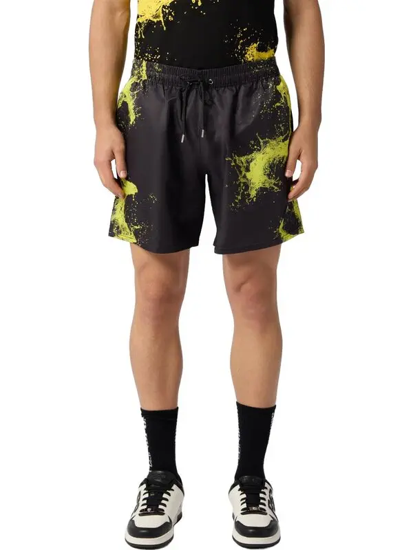 PLEIN SPORT Graphic Print Drawstring Shorts - Black