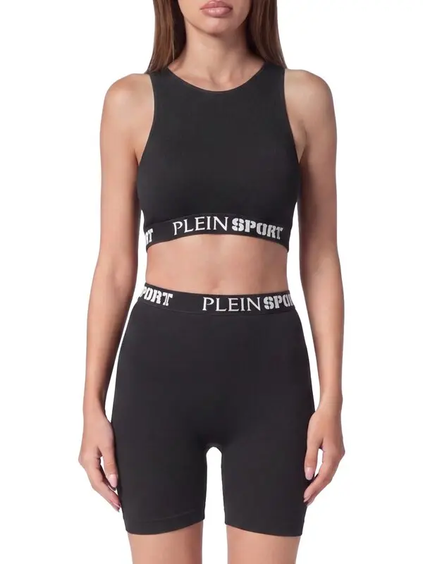 PLEIN SPORT Ribbed Crop Top - Black