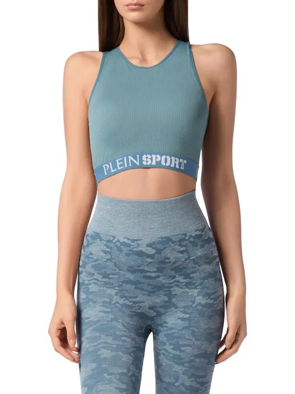 PLEIN SPORT Ribbed Crop Top - Gnawed Blue