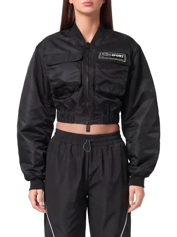 PLEIN SPORT Polyester Crop Bomber Jacket - Black