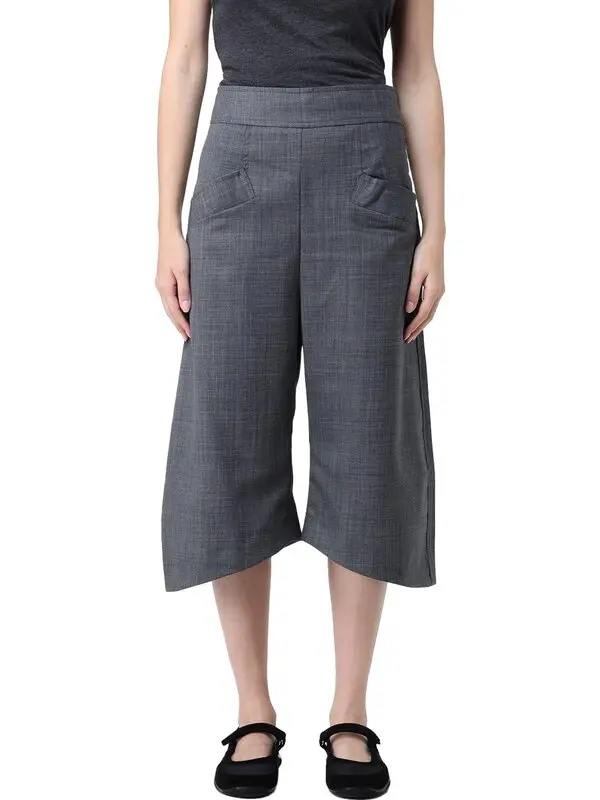 GANNI Wool Blend Cropped Trousers - Grey