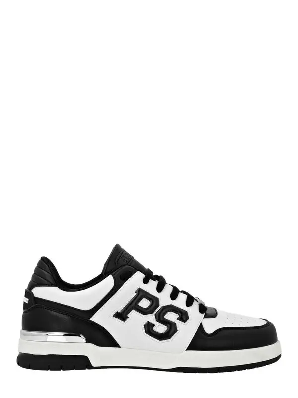 PLEIN SPORT Leather Lace-up Sneakers With Embossed Logo - Black