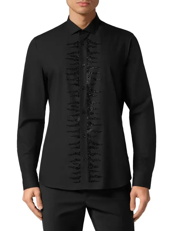 Philipp Plein Cotton Poplin Shirt With Rhinestones - Black