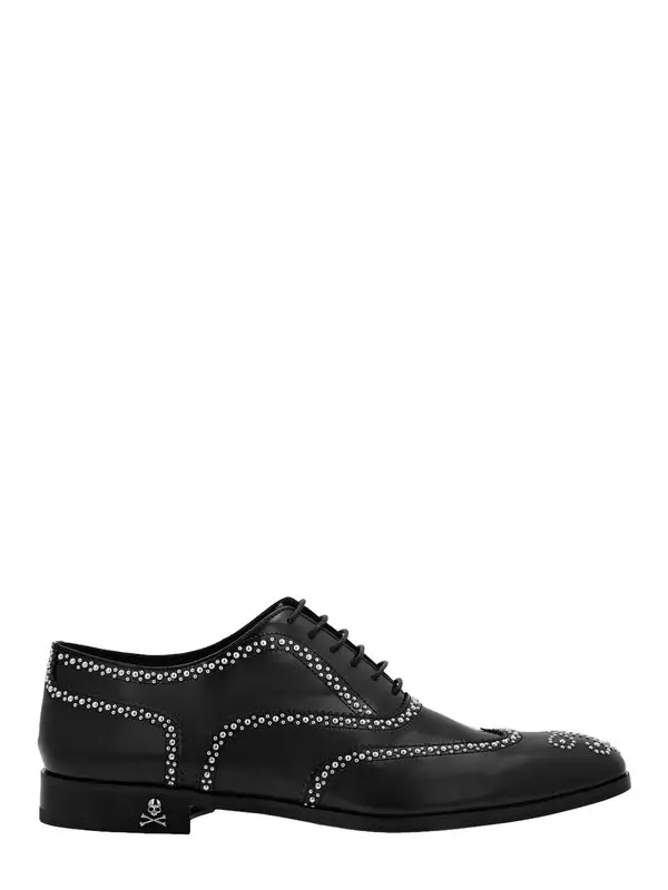 Philipp Plein Leather Derby Shoes With Micro Studs - Black