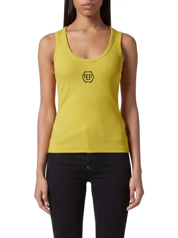 Philipp Plein Sleeveless Cotton Blend Top - Yellow