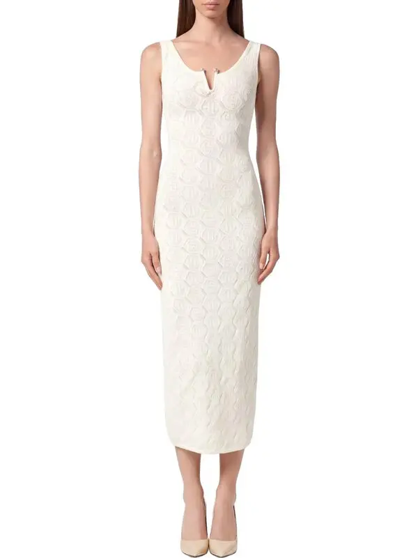 Philipp Plein Sleeveless Midi Dress With Slit - White