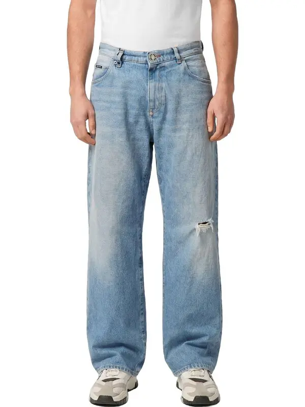 Philipp Plein Wide Leg Cotton Jeans - Denim