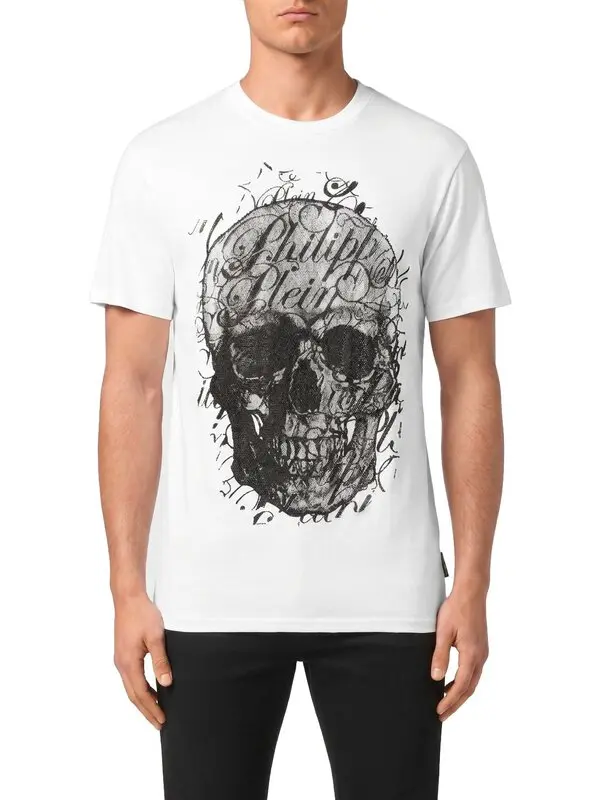 Philipp Plein Skull Cotton T-shirt With Rhinestone Logo - White