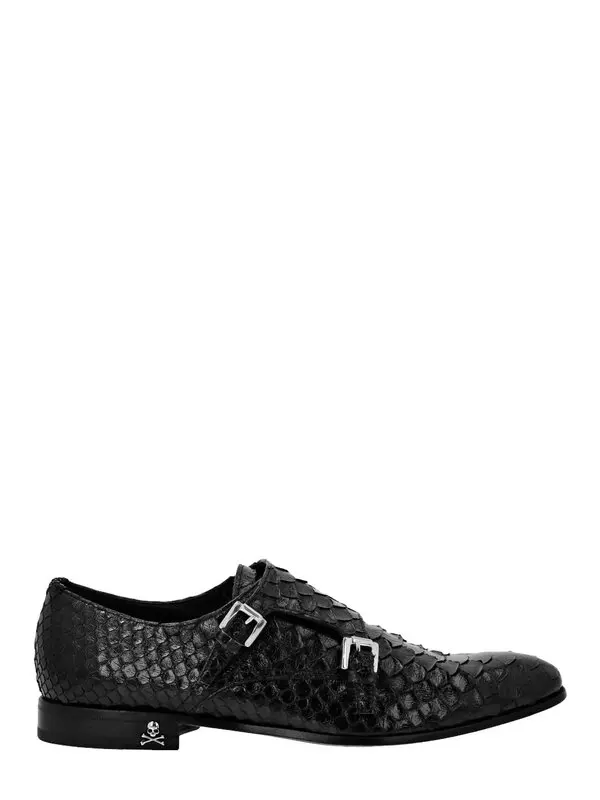 Philipp Plein Python Leather Monk Strap Shoes - Black