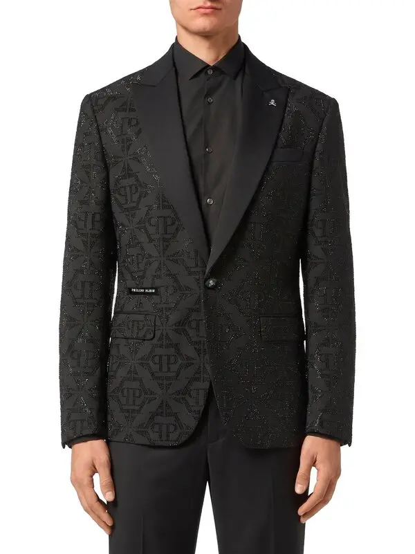 Philipp Plein Embellished Logo Blazer - Black