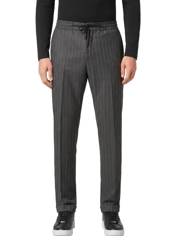 Philipp Plein Slim Fit Pinstriped Drawstring Trousers - Grey