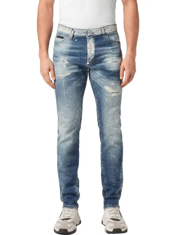 Philipp Plein Slim Fit Jeans With Abstract Pattern - Blue