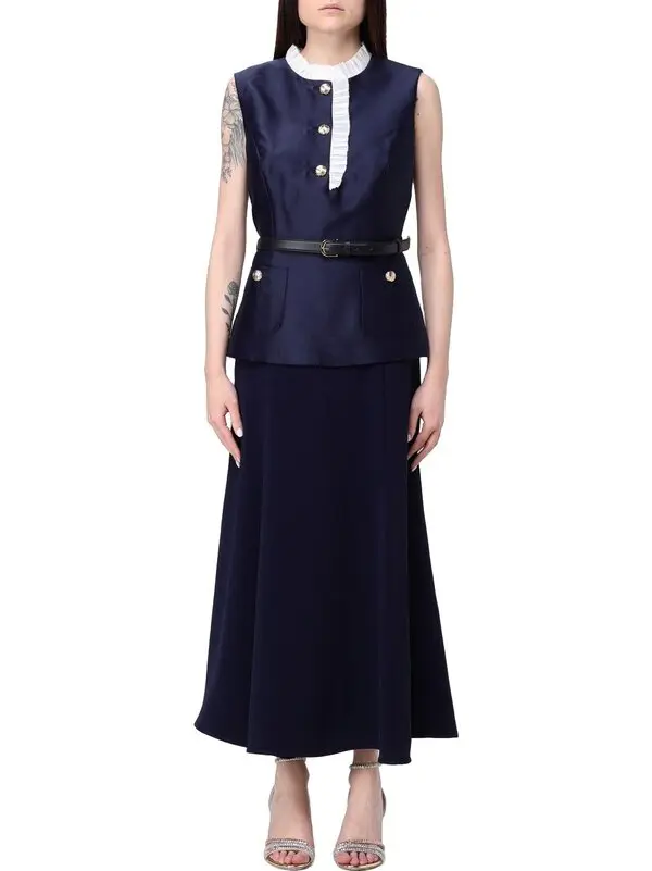 SELF-PORTRAIT Sleeveless Collared Dress - Navy