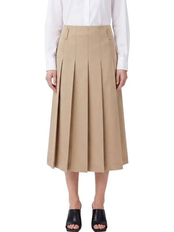 A.p.c. Organic Cotton Pleated Midi Skirt - Beige
