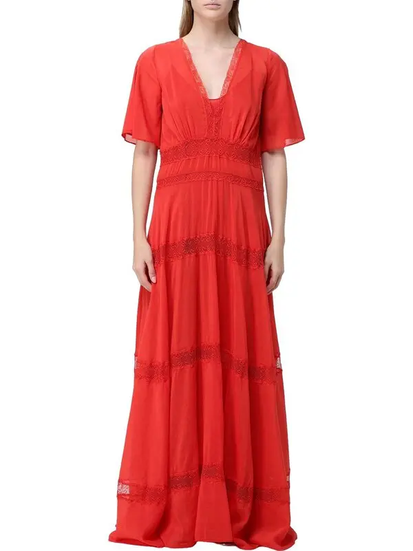 FORTE_FORTE Lace Trimmed Maxi Dress - Red