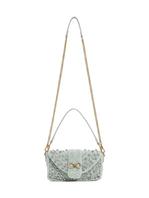 TWINSET Embellished Crocheted Mini Bag With Chain Strap - Water