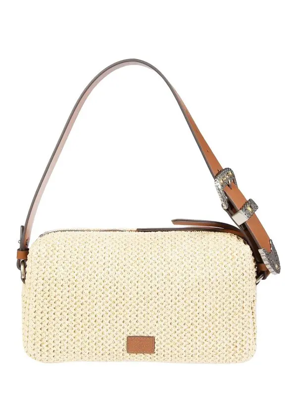 Pinko Crochet Raffia Shoulder Bag - Beige