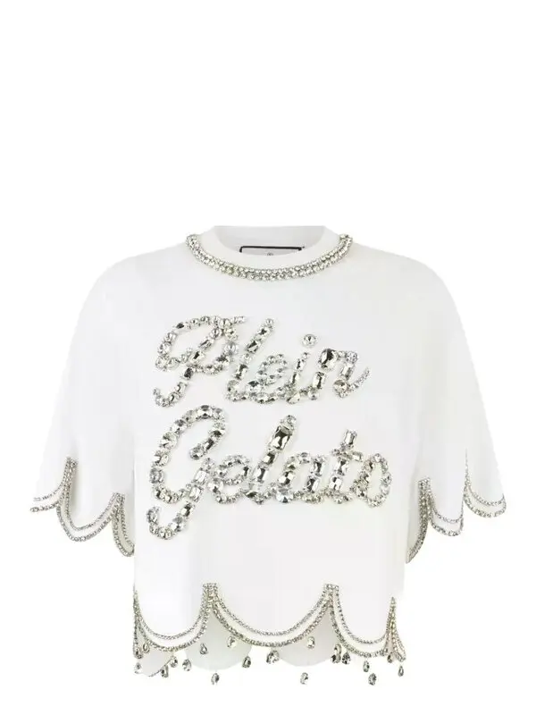 Philipp Plein Crystal Waves Cropped T-shirt - White