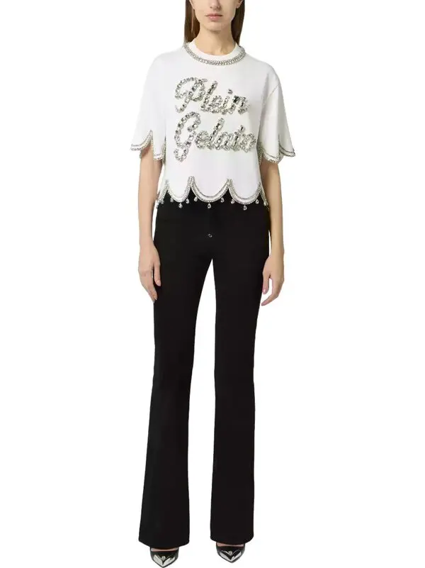 Philipp Plein Crystal Waves Cropped T-shirt - White