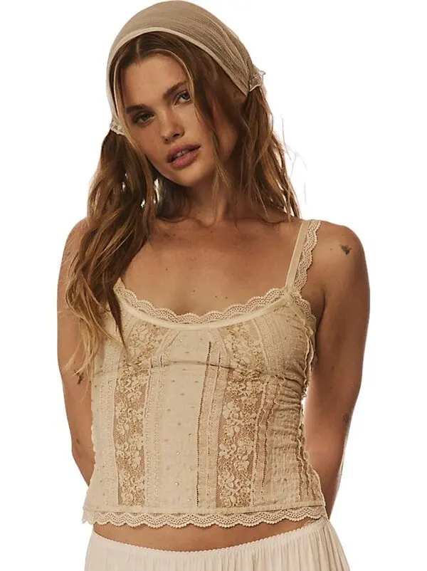 Free People Intimately "lost In Cali" Cami With Lace And Sequins - Tea