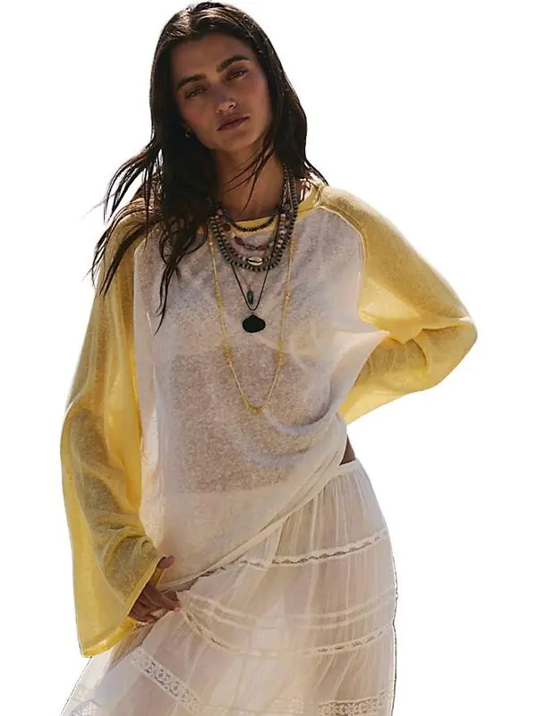 Free People We The Free Go Team Fine Gauge Sweater - Golden Haze Combo