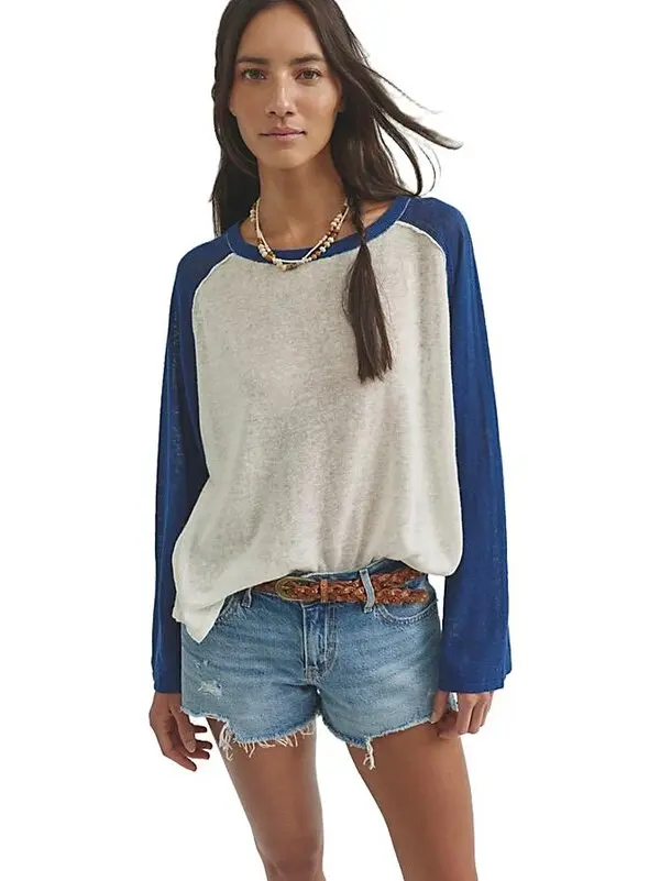 Free People We The Free Go Team Fine Gauge Sweater - Poseiden Combo