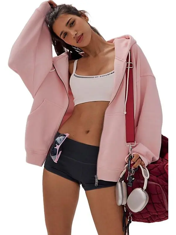 Free People Zip-up Hoodie - Pink Fushcia