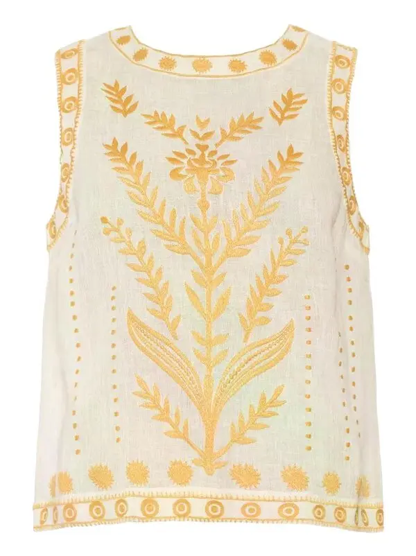 ERES Pulpeux Embroidered Linen Top - Neutrals