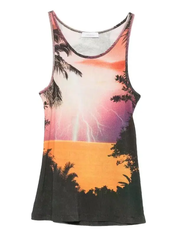 Rabanne Graphic Print Ribbed Tank Top - Black