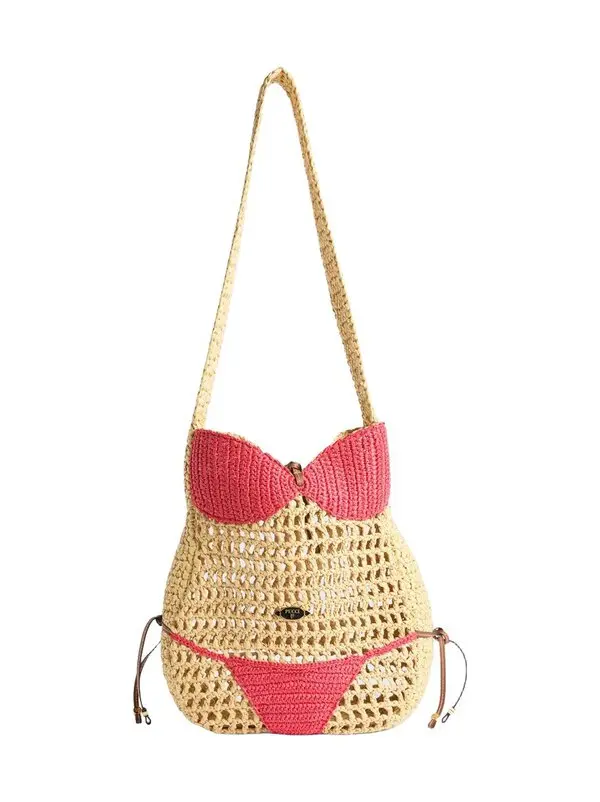 Emilio Pucci Bikini Graphic Raffia Shoulder Bag - Pink