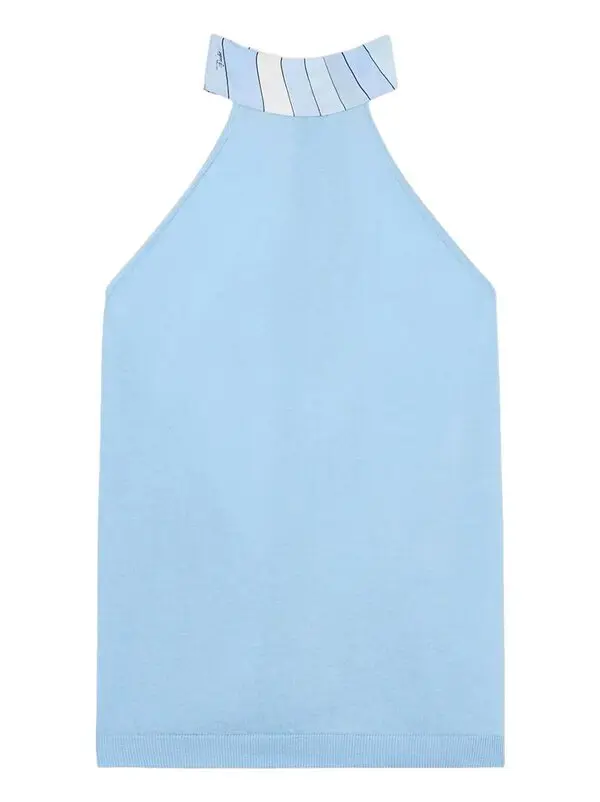 Emilio Pucci Cotton Knit Halter Top With Silk Twill Scarf Tie - Blue