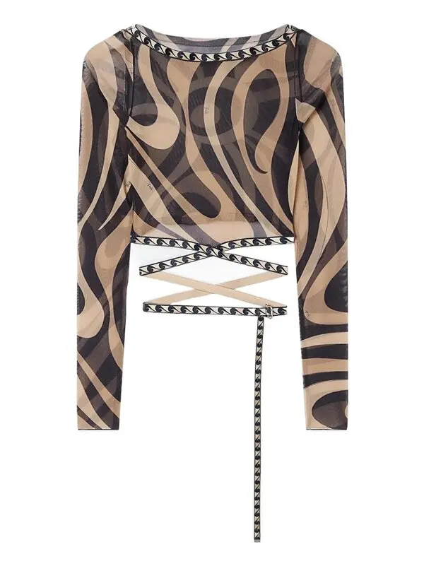 Emilio Pucci Marmo Print Tulle Crop Top - Multi