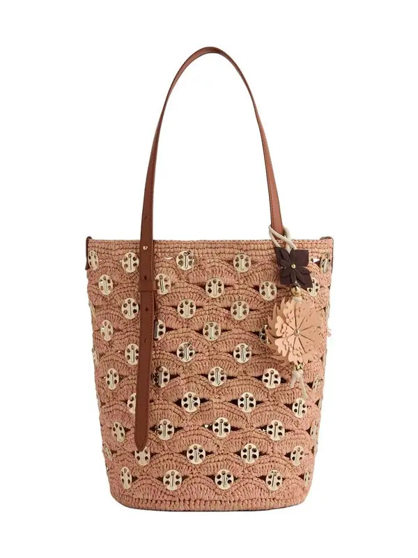 Rabanne Large Raffia Bucket Bag - Pink
