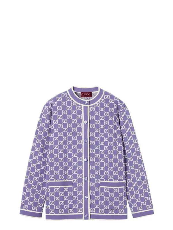 Gucci Gg Jacquard Cotton Cardigan - Purple