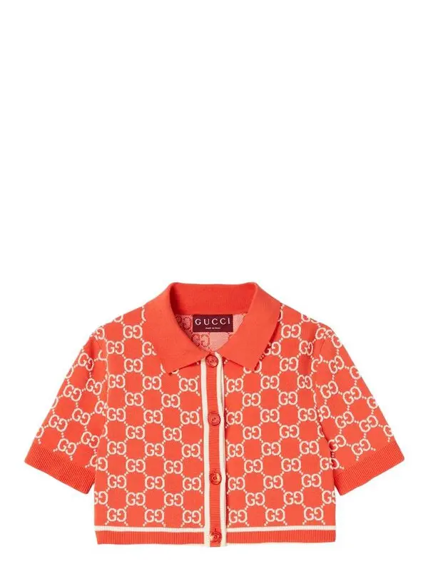 Gucci Cropped Jacquard Cardigan - Orange