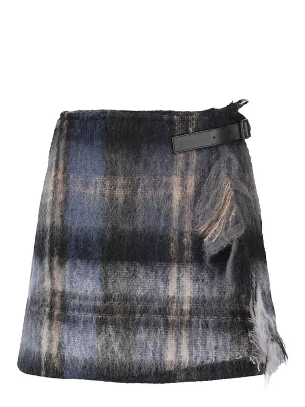 Loewe Mohair And Wool Checkered Wrap Skirt With Leather Belt - Multi