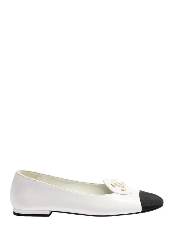 Chanel Moccasins Calfskin Grosgrain - White/black