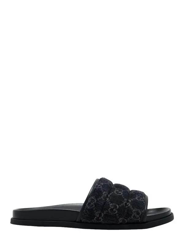 Gucci Gg Denim Padded Slide Sandals - Black