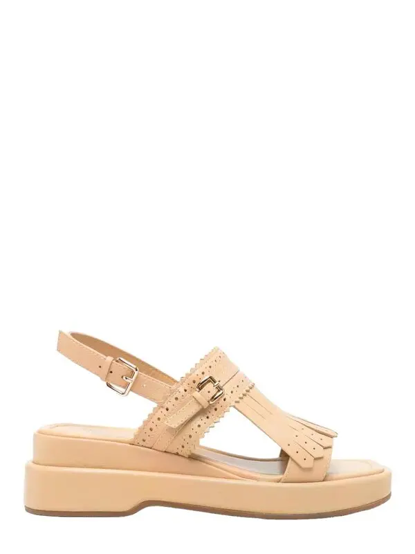 BRUNO PREMI Perforated Fringe Sandals - Neutrals