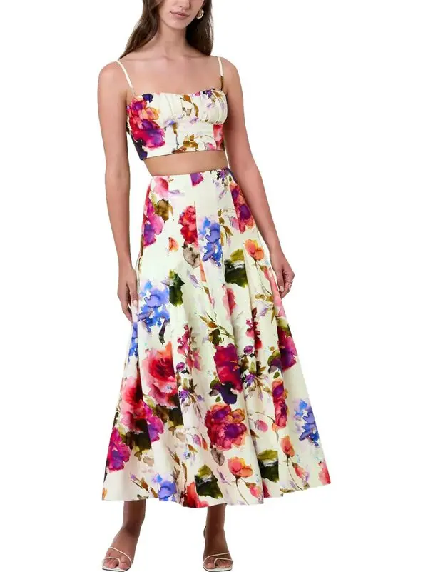 NICHOLAS Floral Print Cropped Top - Neutrals
