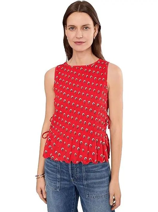Madewell Smocked Side-tie Tank With Printed Detail - Red