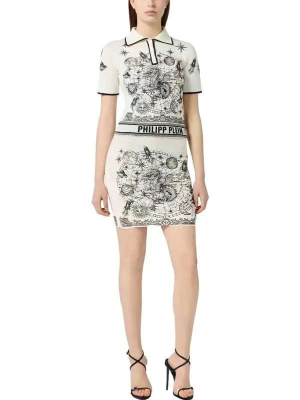 Philipp Plein Knitted Mini Skirt With Zodiac Print - Neutrals