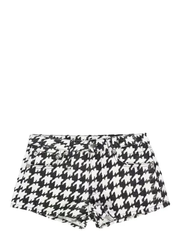 R13 Effie Houndstooth Print Denim Shorts - White