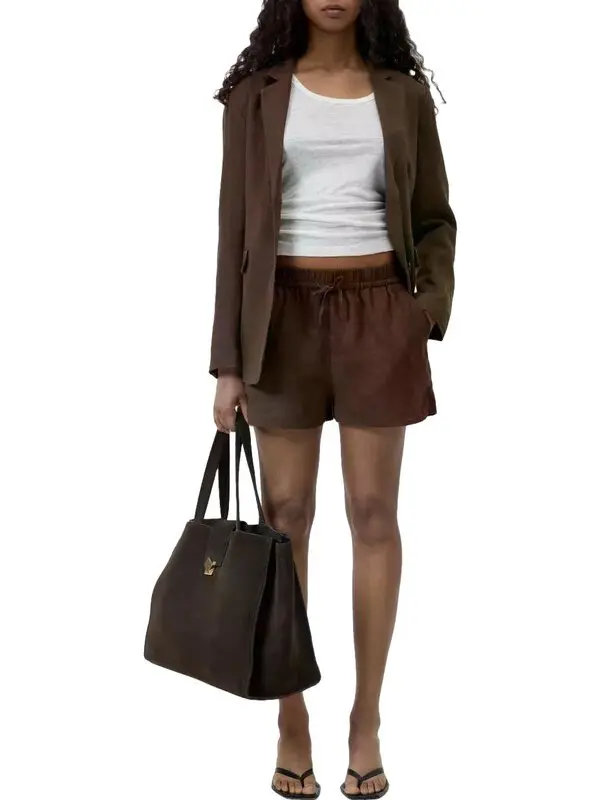 Closed Linen Drawstring Shorts - Brown