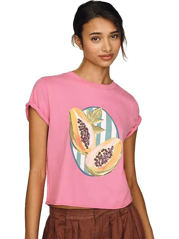 Anthropologie Elizabeth Rachael X Cotton Papaya Graphic T-shirt - Pink Papaya