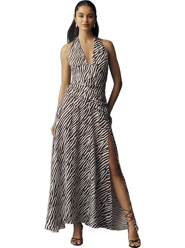 Bardot Halter-neck Maxi Dress - Chocolate Zebra