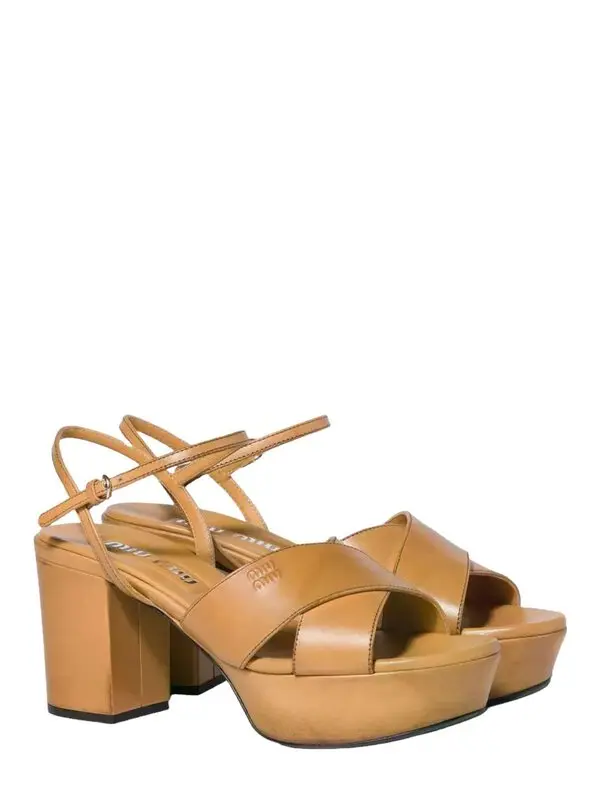 Miu Miu Leather Platform Sandals - Brown