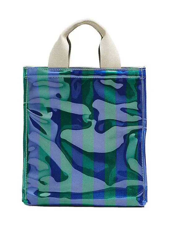 Anthropologie Coated Terry North South Tote - Blue And Green Stripe